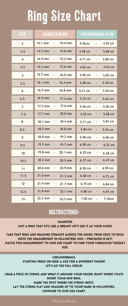 Size Chart - Showcase – Turquoise Tuesday